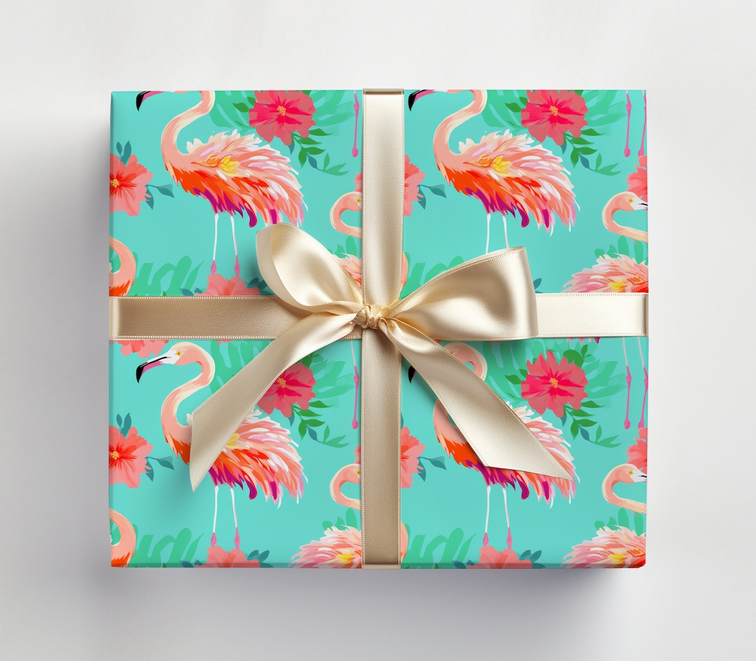 Flamingo Wrapping Paper Flamingos Gift Wrap Roll Tropical Flamingo ...