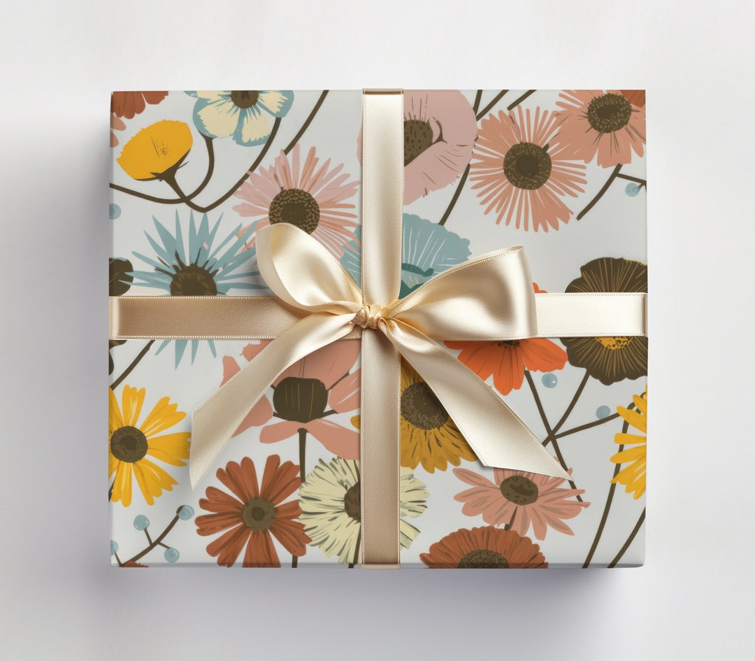 70s Floral Wrapping Paper Retro Flowers 1970s Flower Gift Wrap Roll ...