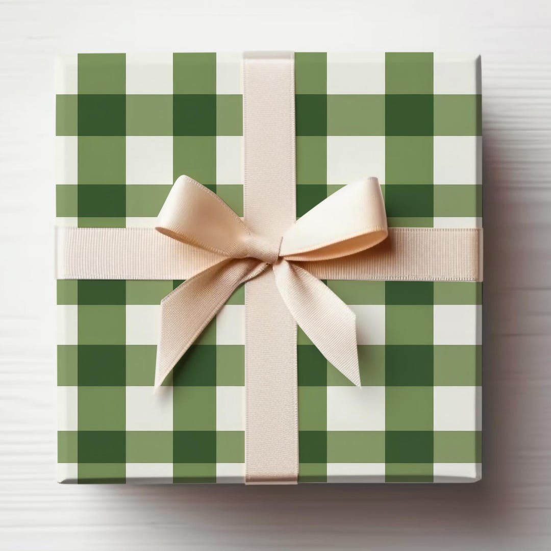 Olive Green Gingham Wrapping Paper Roll Forest Green Plaid Wrapping ...