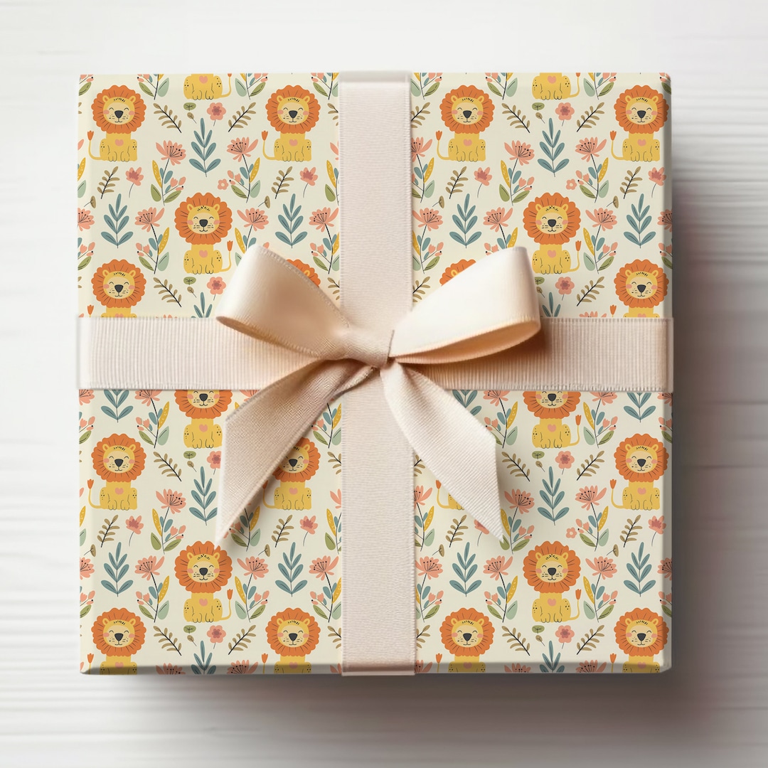 Cute Lion Wrapping Paper Roll, Lion Baby Shower Gift Wrap Roll, Baby ...