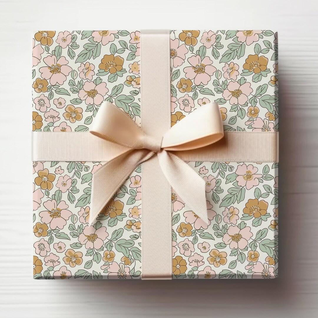 Baby Girl Wrapping Paper Light Pink Cute Flowers Wrapping Paper Pink ...