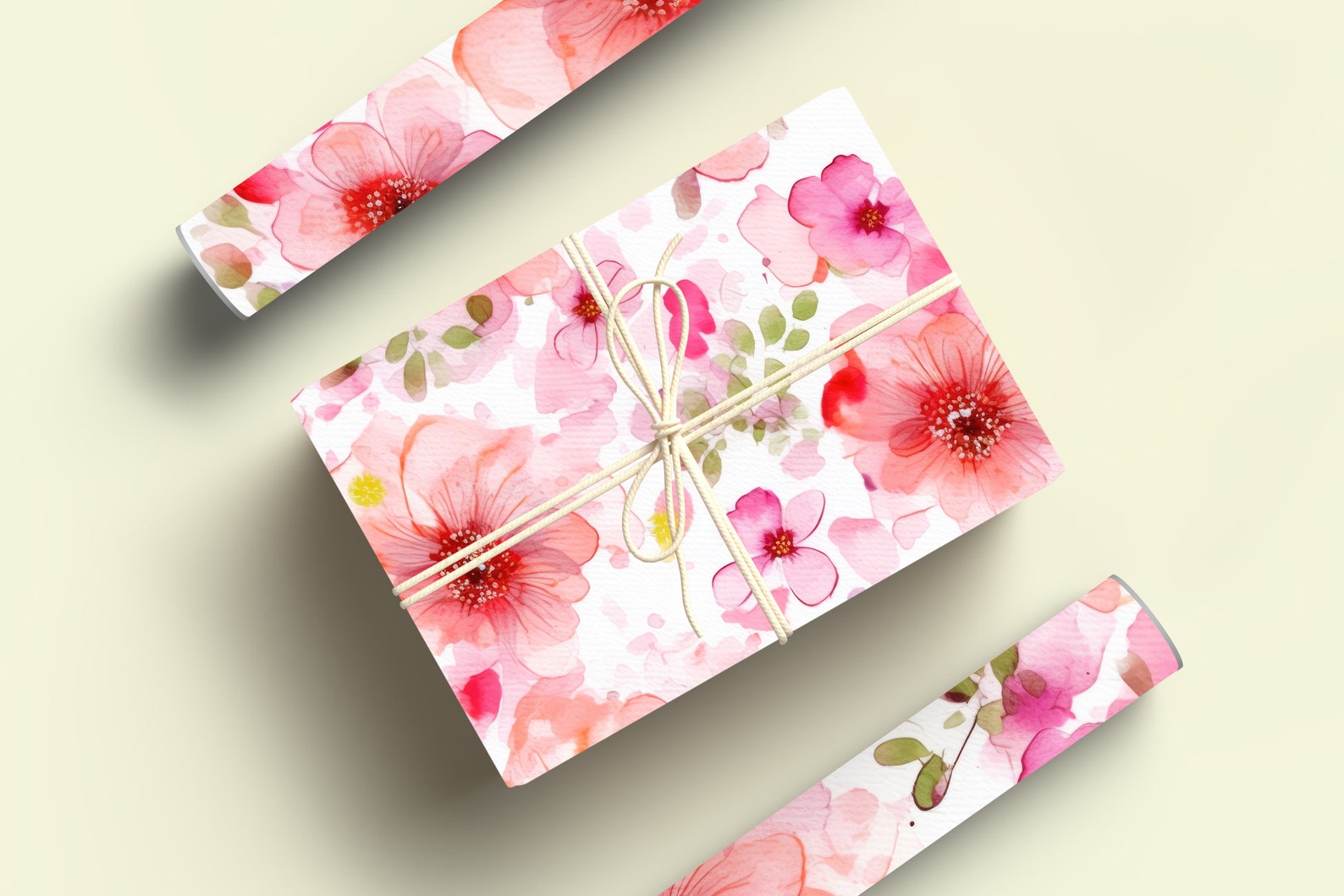 Pink Watercolor Flowers Wrapping Paper Pink Flowers Gift Wrap Roll Pink ...