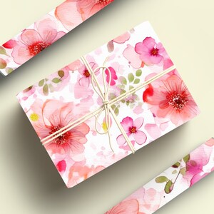 Pink Watercolor Flowers Wrapping Paper Pink Flowers Gift Wrap Roll Pink ...