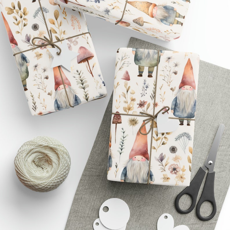 Watercolor Gnome Wrapping Paper, Cute Gnome Gift Wrap Roll, Boho Gnome ...