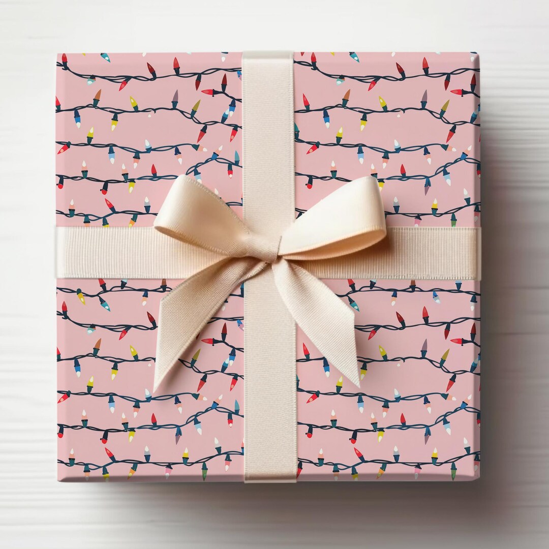 Christmas Lights Wrapping Paper Pink Christmas String Lights Gift ...