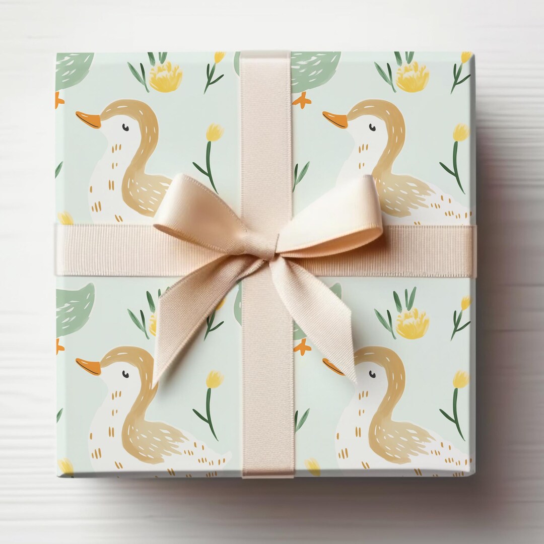 Duck Baby Shower Gift Wrap Roll, Cute Ducks Wrapping Paper Boy Baby ...