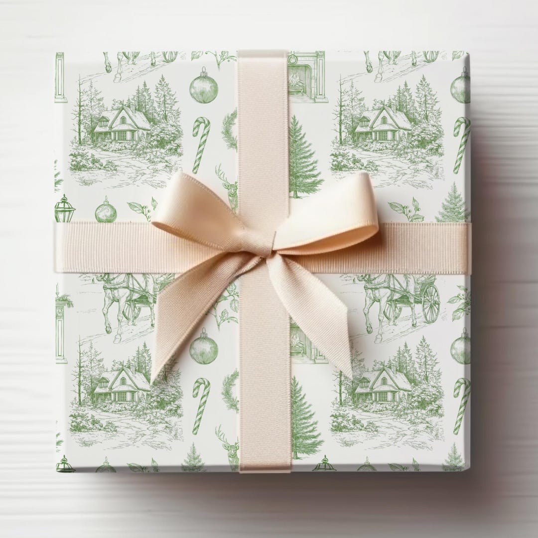 Sage Green Christmas Toile Wrapping Paper Roll Vintage Christmas Toile ...