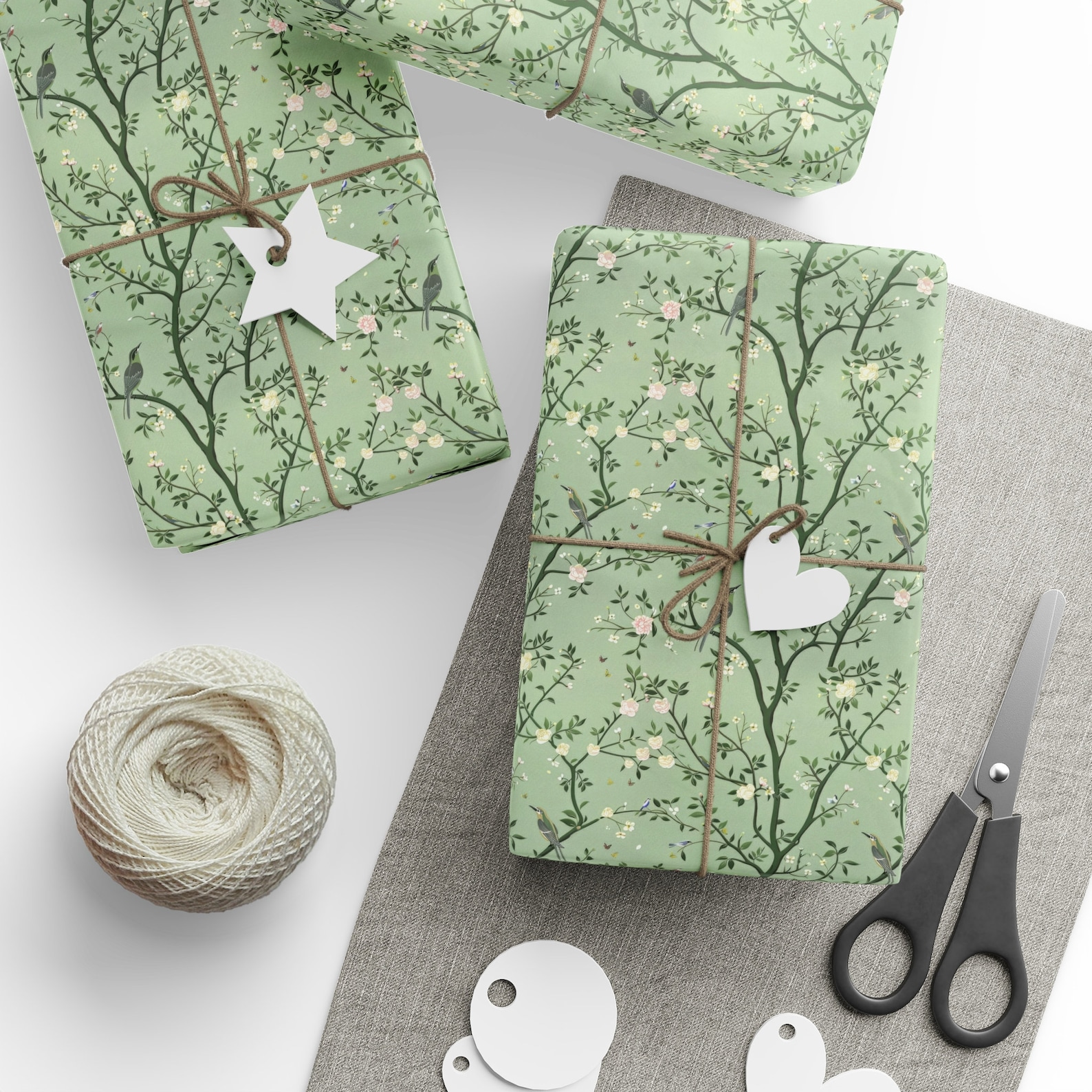 Sage Green Chinoiserie Wrapping Paper Roll, Sage Green Wrapping Paper ...
