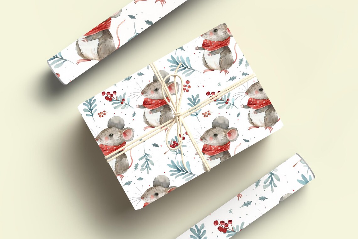 Christmas Mouse Wrapping Paper Xmas Mouse Gift Wrapping Roll Cute ...
