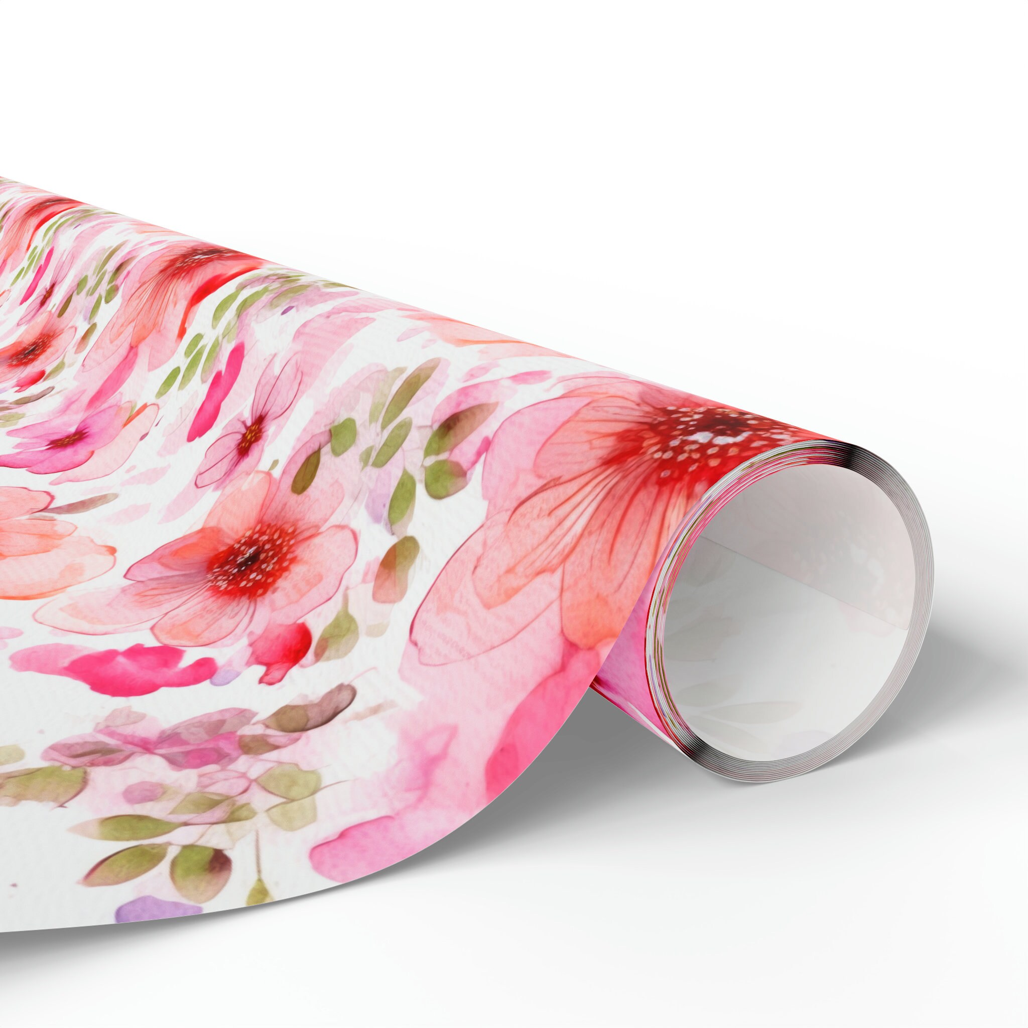 Pink Watercolor Flowers Wrapping Paper Pink Flowers Gift Wrap Roll Pink ...