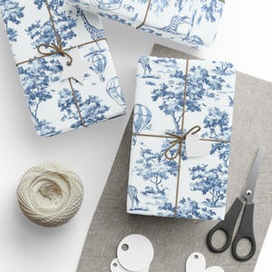 Blue Toile Wrapping Paper Circus Wrapping Paper Roll Baby Boy Gift ...
