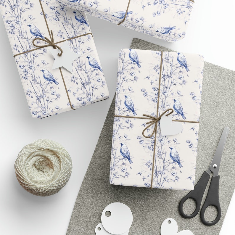 Vintage Chinoiserie Wrapping Paper With Oriental Bird, Dainty Blue ...