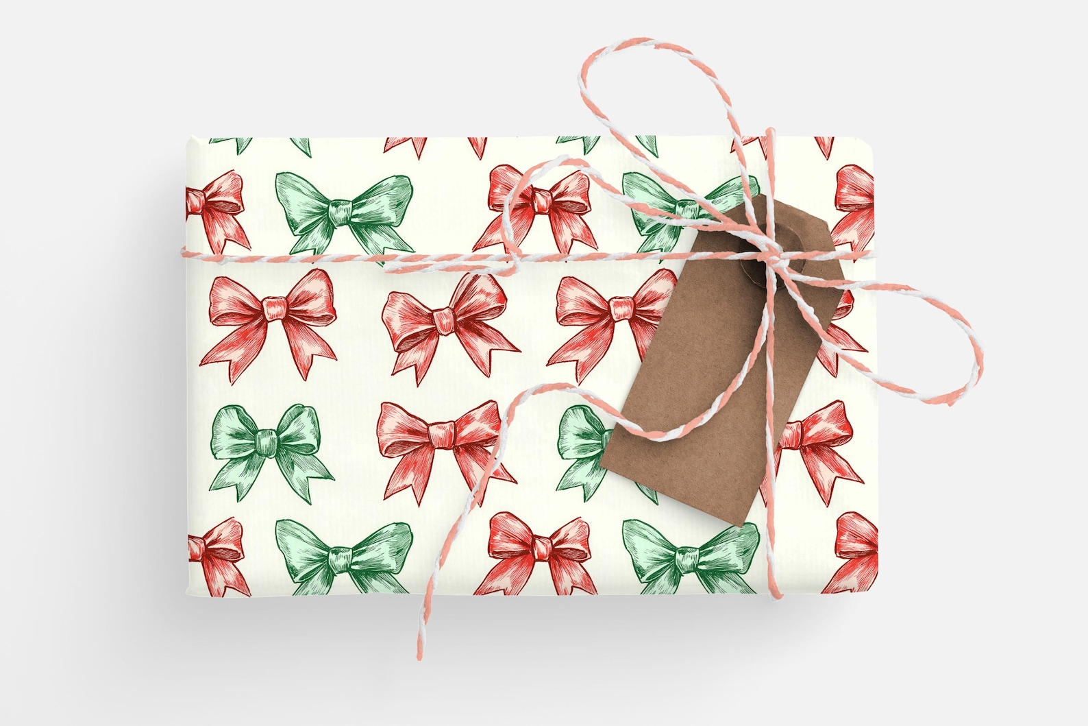 Red and Green Bows Wrapping Paper Cute Christmas Bows Gift Wrapping ...