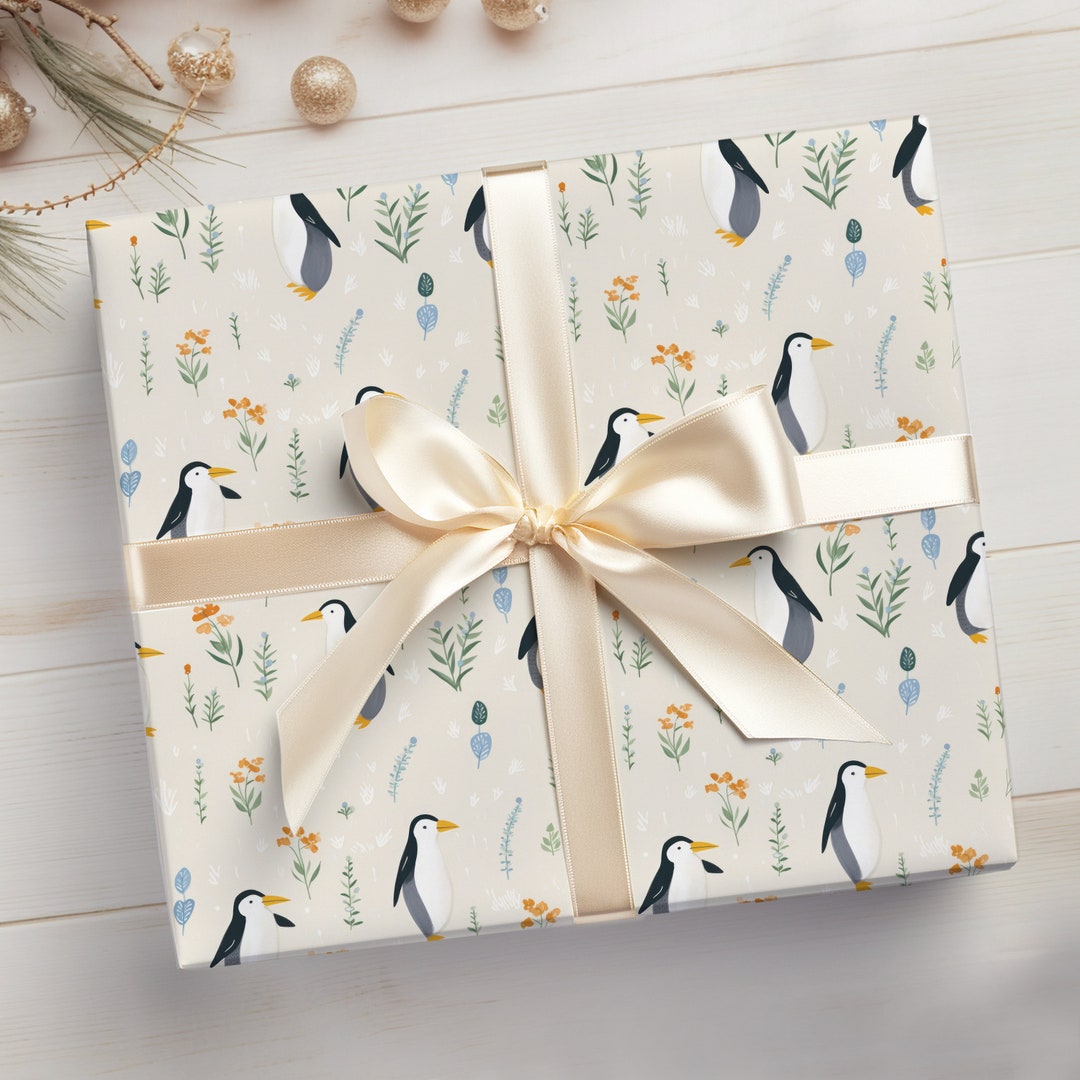 Penguin Wrapping Paper Penguins Gift Wrap, Winter Animals Wrapping ...