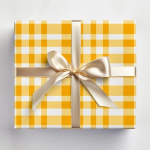 Yellow Gingham Wrapping Paper Roll, Simple Bright Yellow Plaid Gift ...