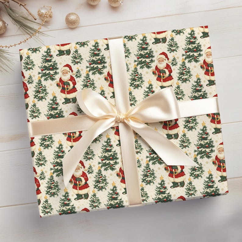Santa Vintage Inspired Wrapping Paper Roll, Vintage Santa Wrapping ...