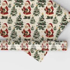 Santa Vintage Inspired Wrapping Paper Roll, Vintage Santa Wrapping ...