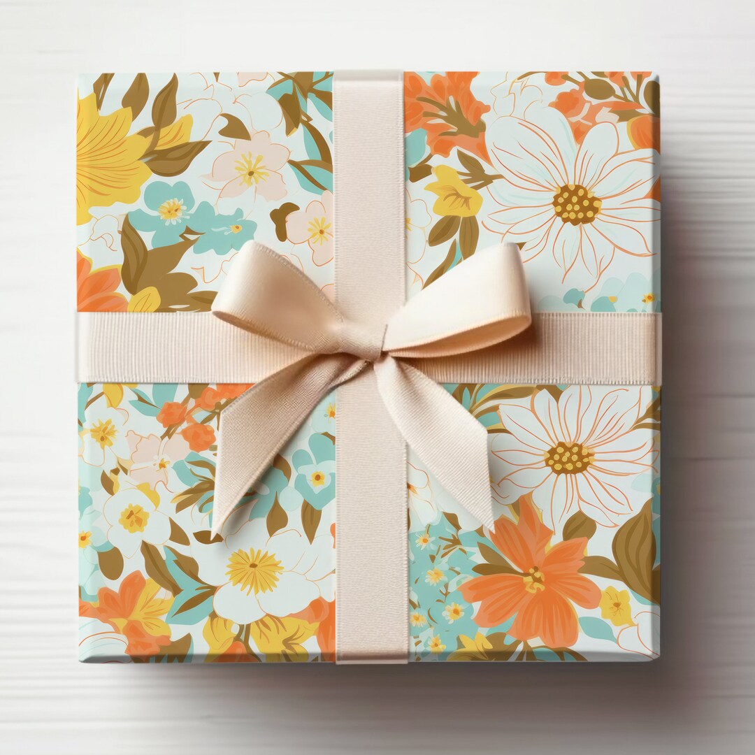 70s Wrapping Paper Roll, 1970s Gift Wrap, 70s Floral Wrapping Paper ...