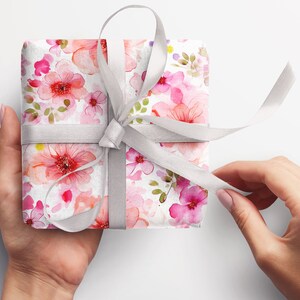Pink Watercolor Flowers Wrapping Paper Pink Flowers Gift Wrap Roll Pink ...