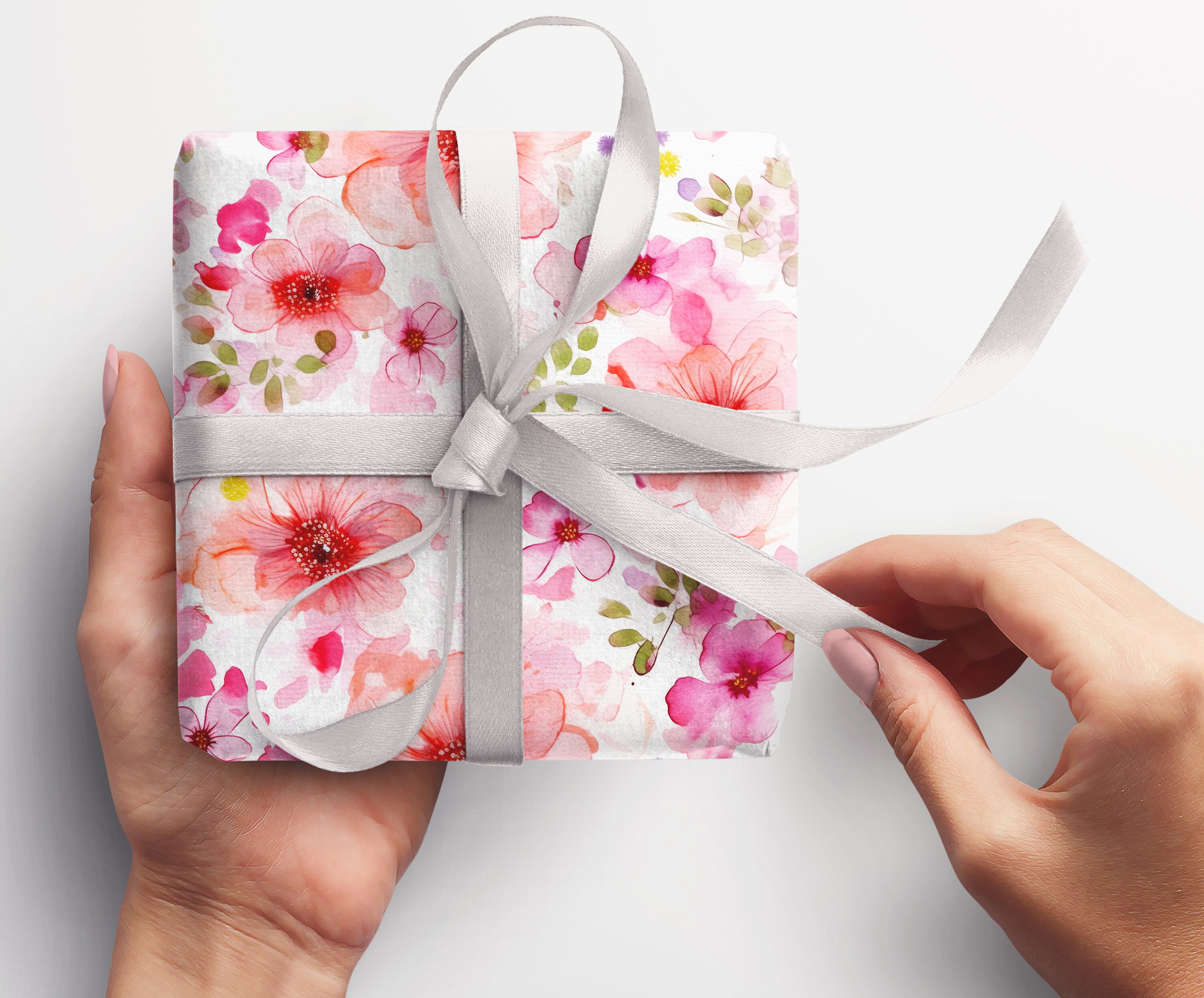 Pink Watercolor Flowers Wrapping Paper Pink Flowers Gift Wrap Roll Pink ...