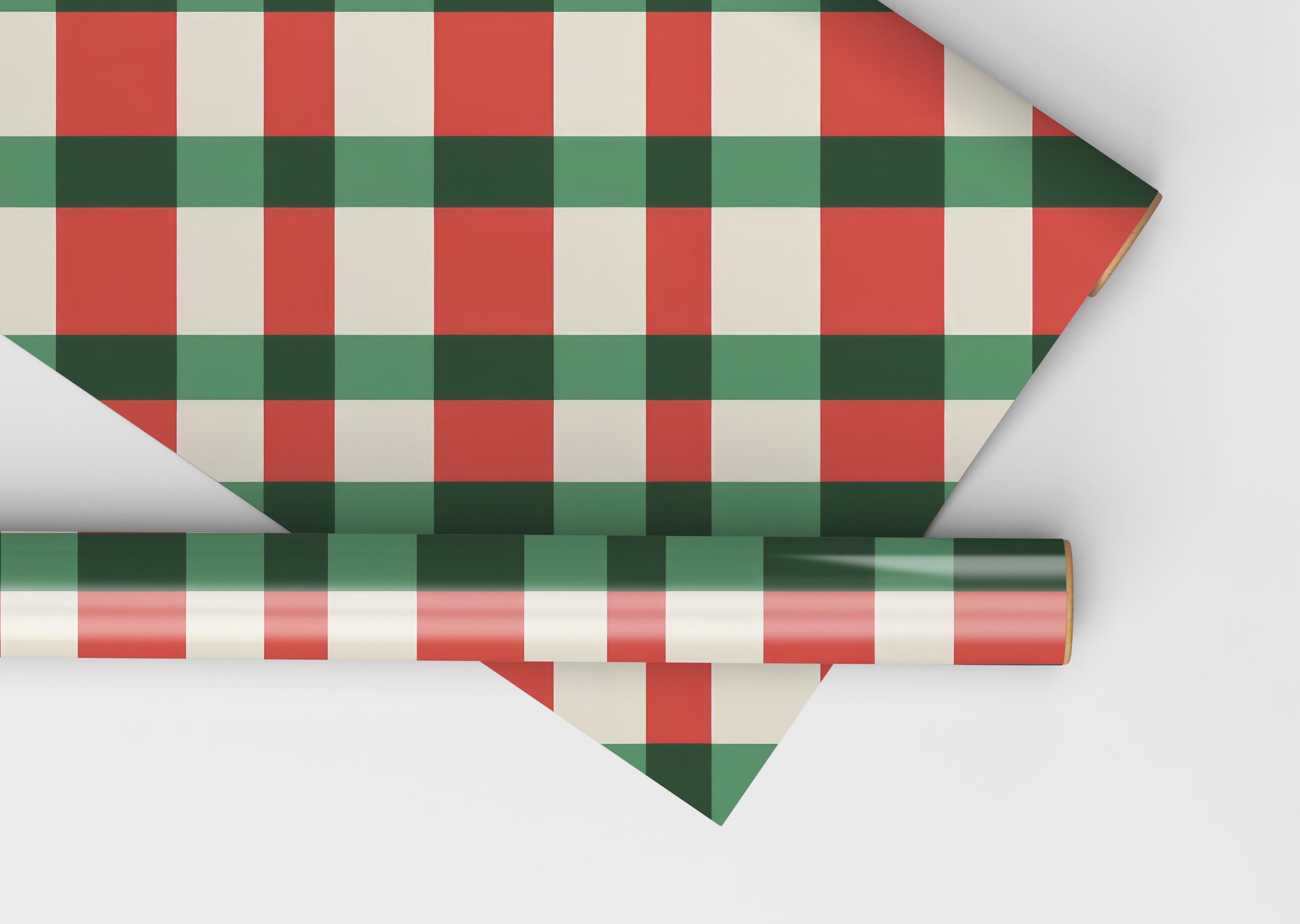 Red and Green Gingham Wrapping Paper Roll Christmas Plaid Wrapping ...