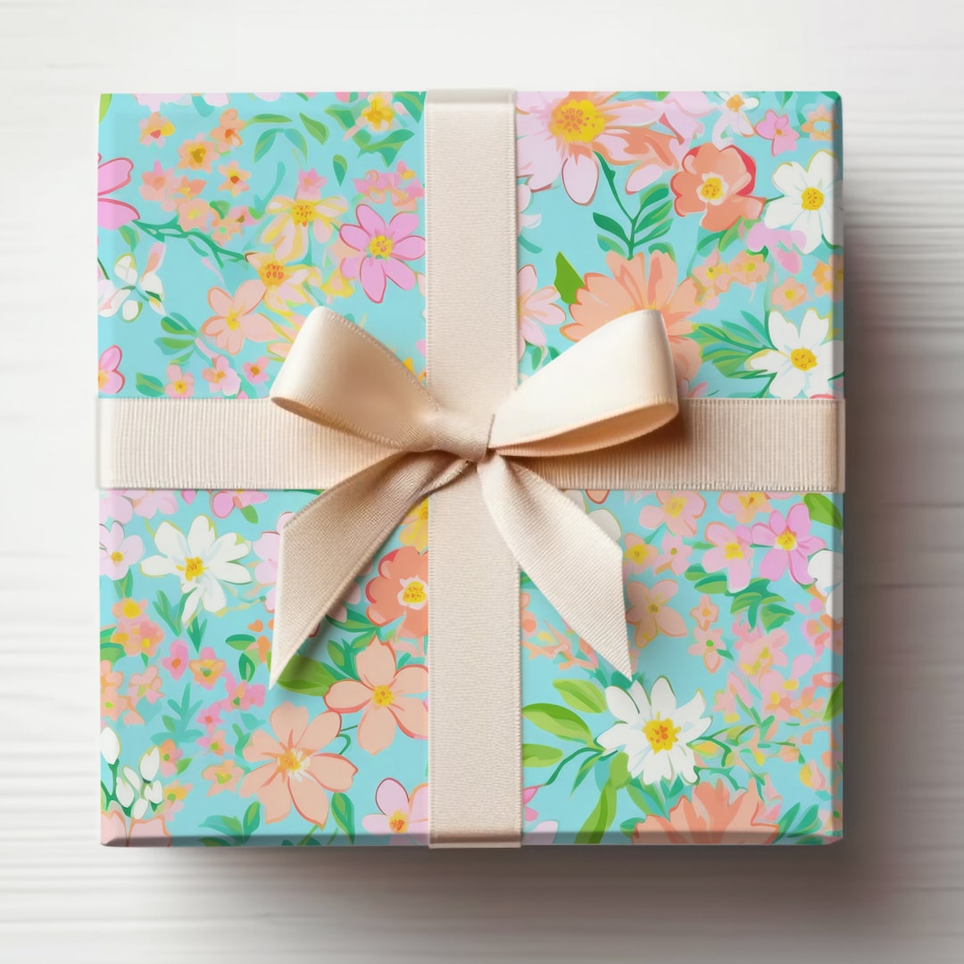 Teal Gift Wrap, Turquoise Wrapping Paper, Ditsy Floral Wrapping Paper ...