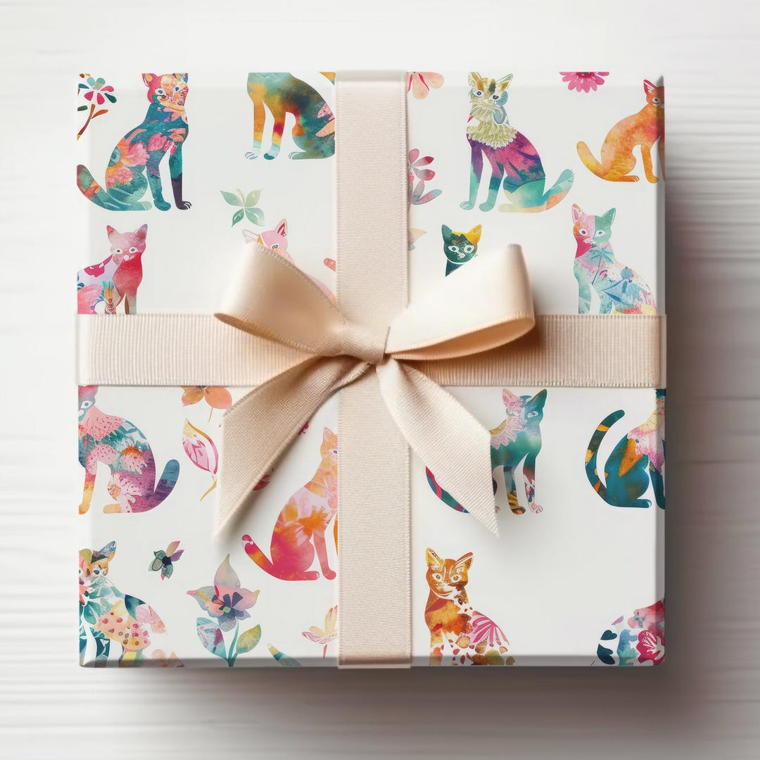 Neon Cats Gift Wrap Roll, Cats Wrapping Paper, Pink Cats Wrapping Paper ...