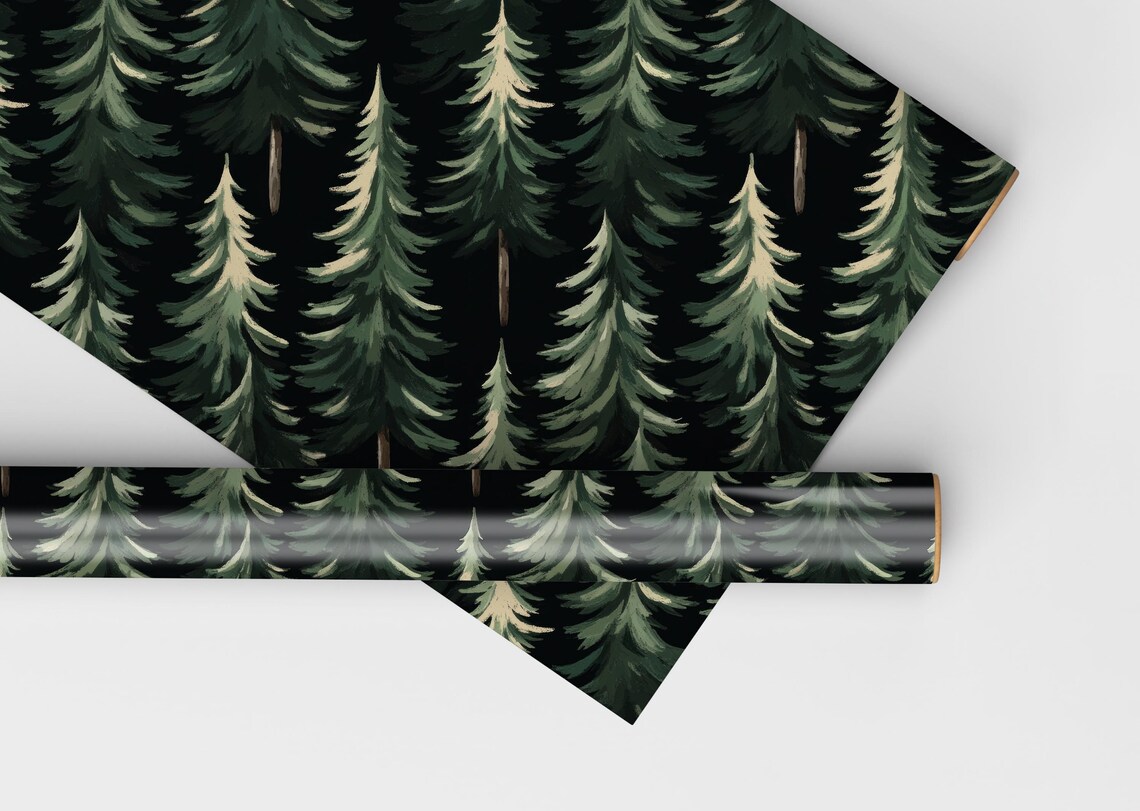 Dark Forest Wrapping Paper Roll Winter Forest Wrapping Paper Magical ...
