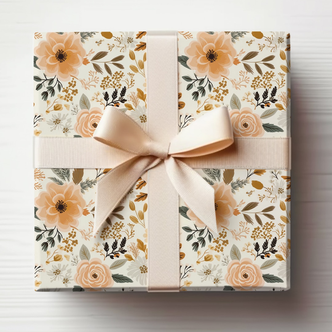 1970s Floral Wrapping Paper 70s Floral Gift Wrap Roll, Brown Flowers ...