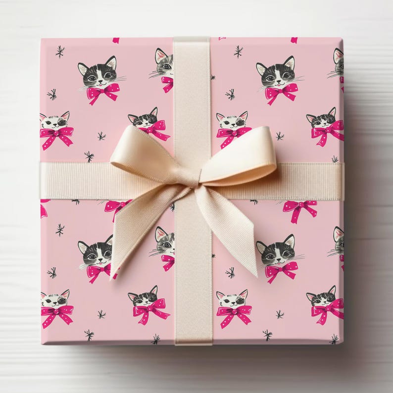 Kitten Wrapping Paper Cute Cat Wrapping Paper Roll, Pink Cats Gift ...