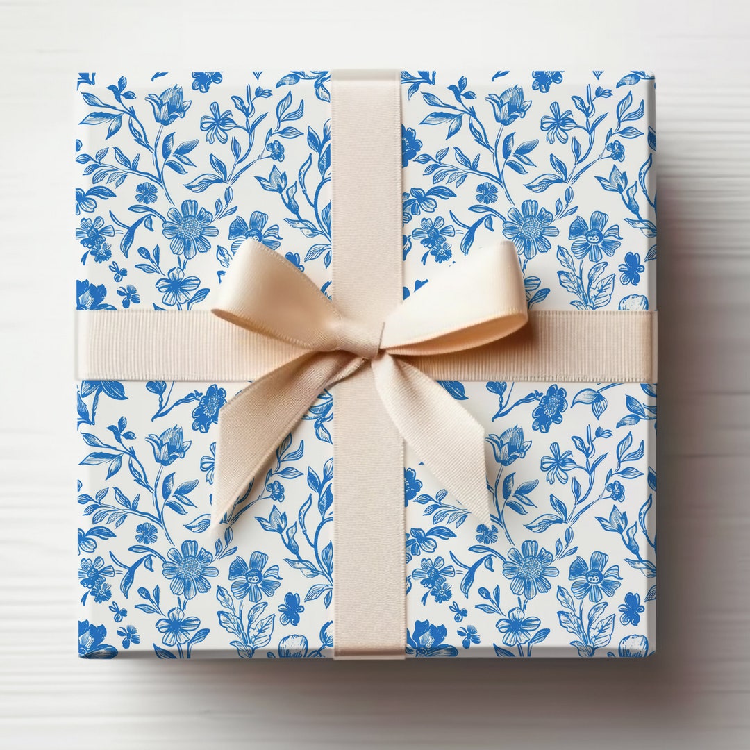 Blue Chinoiserie Wrapping Paper Elegant Blue Wedding Gift Wrap Roll ...