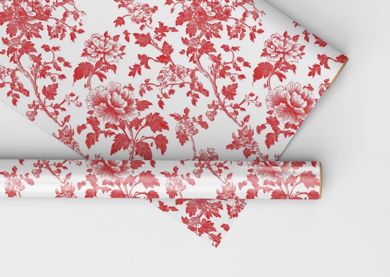 Red Chinoiserie Wrapping Paper Roll Red Toile Christmas Toile Wrapping ...