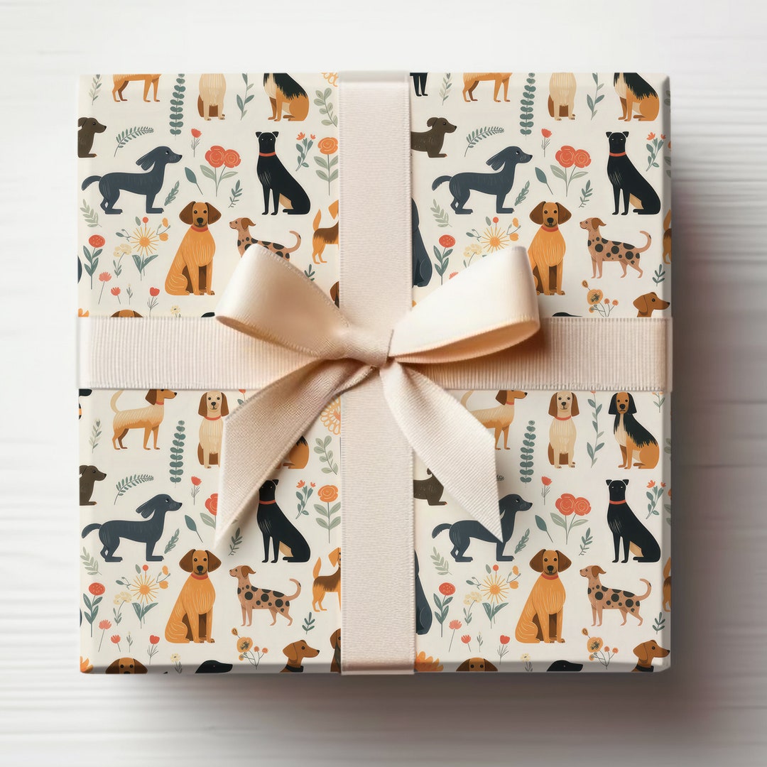 Illustrated Dogs Wrapping Paper With Dogs Gift Wrap Roll Cute Labrador ...