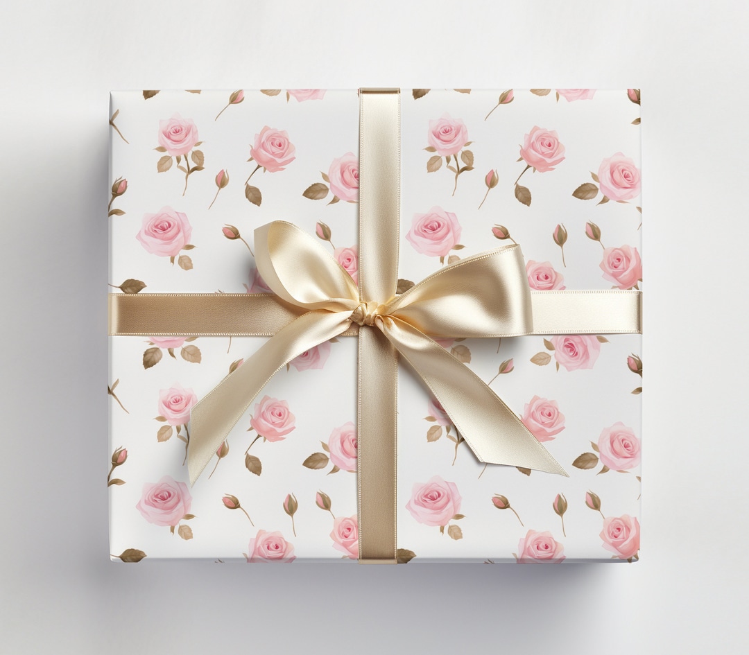 Pink Baby Shower Wrapping Paper Girl Baby Shower Pink Rose Gift Wrap ...