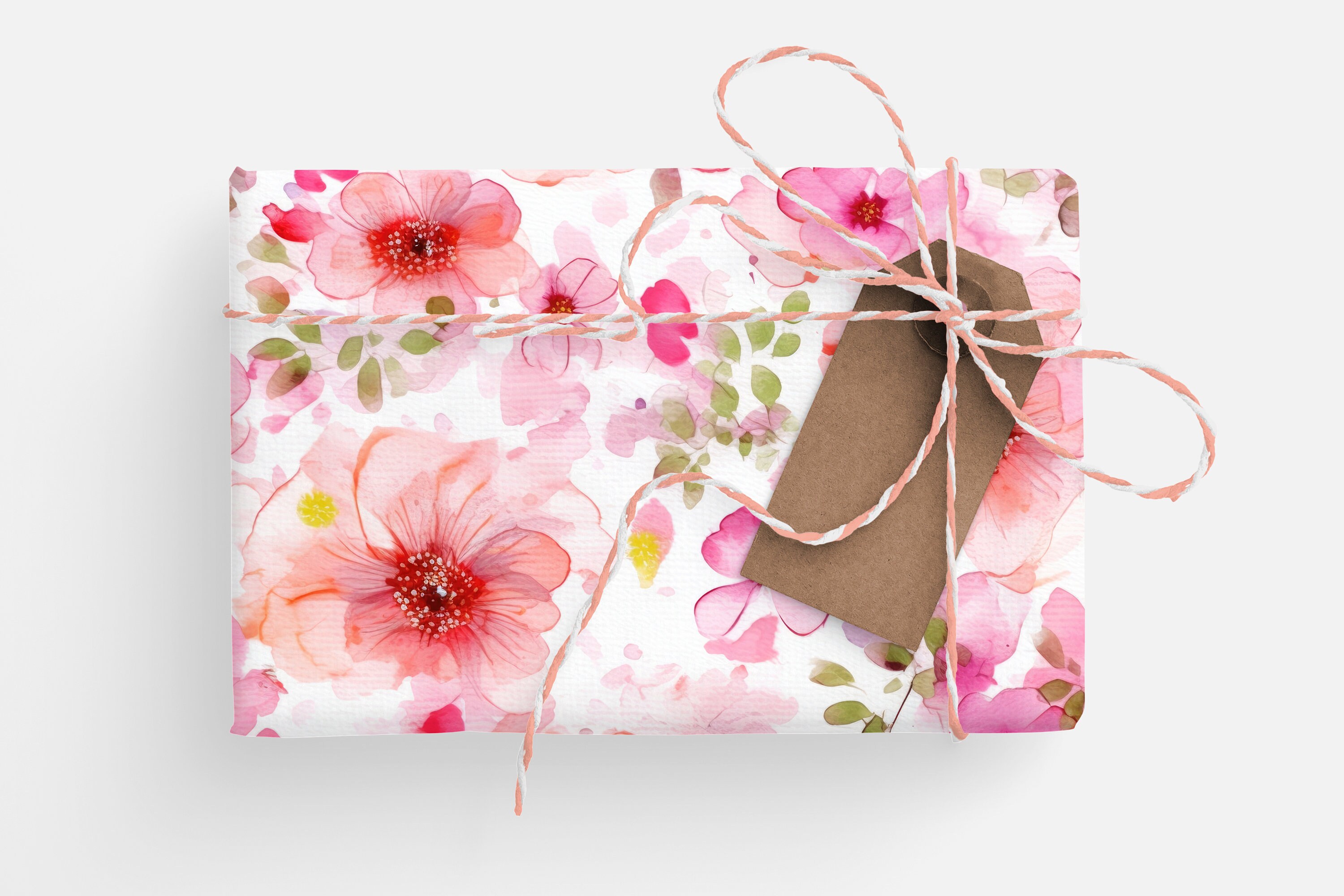 Pink Watercolor Flowers Wrapping Paper Pink Flowers Gift Wrap Roll Pink ...
