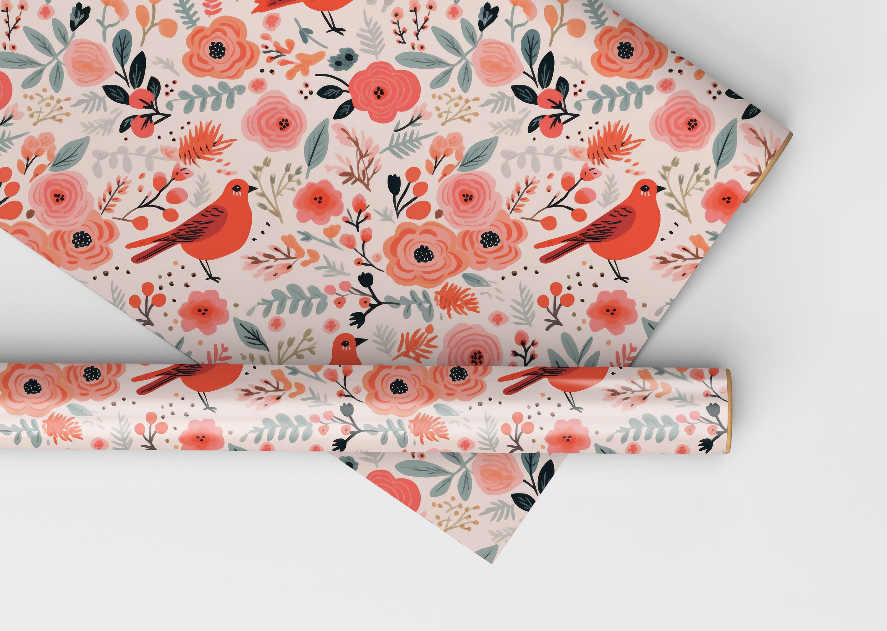 Red Bird Wrapping Paper Roll Bird Gift Wrapping, Cute Bird Wrapping ...