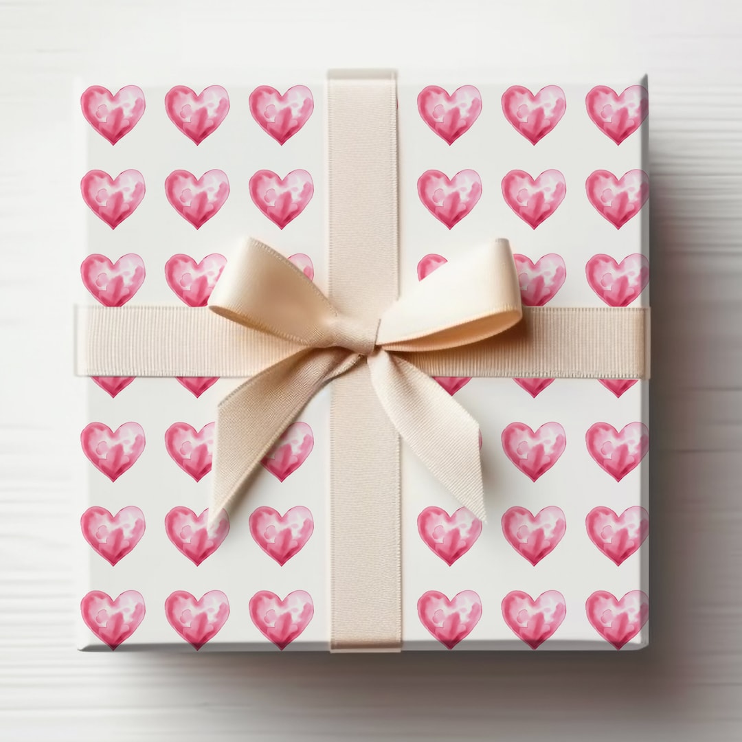 Pink Hearts Wrapping Paper Roll Hearts Gift Wrap Valentines Day Simple ...