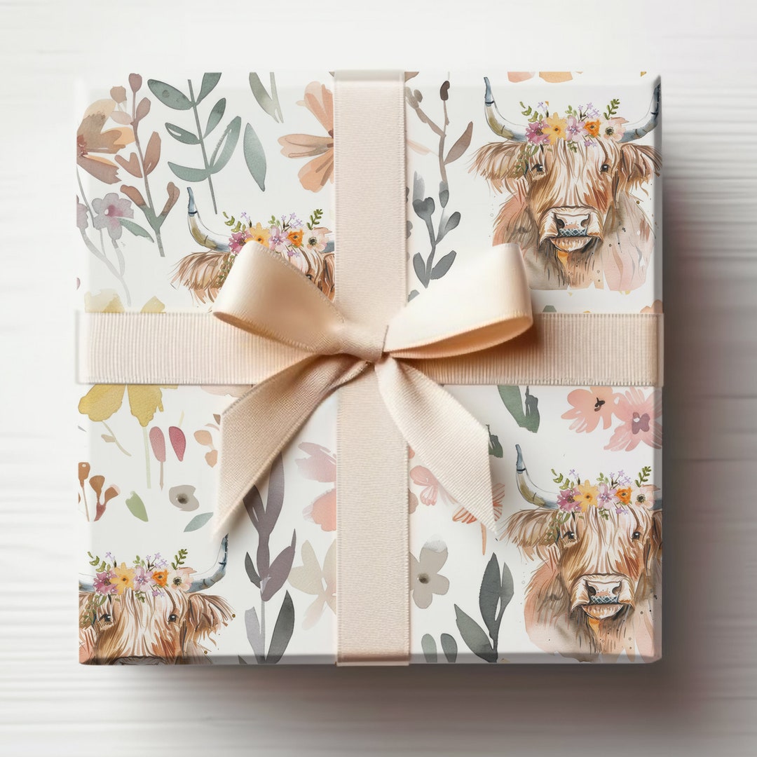 Highland Cow Wrapping Paper Roll, Cute Cow Gift Wrap, Farm Wrapping ...