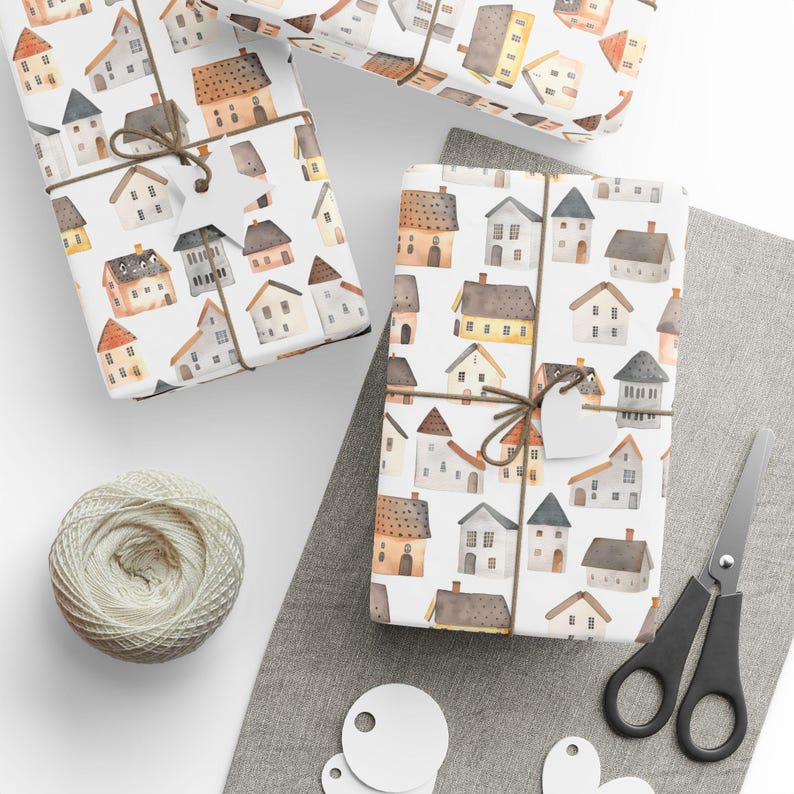 Housewarming Gift Wrap Roll, Cute Wrapping Paper Houses Gift Wrapping ...