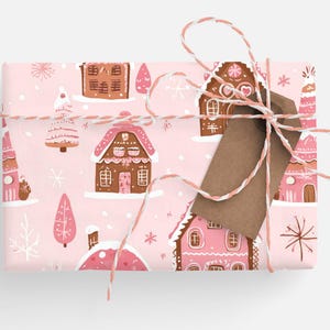 Pink Gingerbread House Wrapping Paper Roll Pink Gingerbread Christmas ...