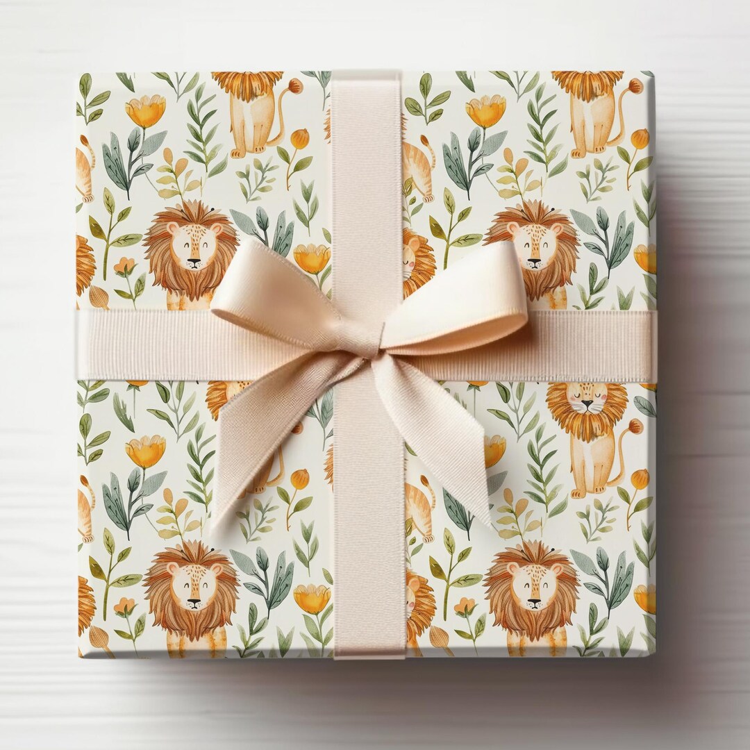 Lion Baby Shower Wrapping Paper Roll Lion Birthday Party Gift Wrap Roll ...