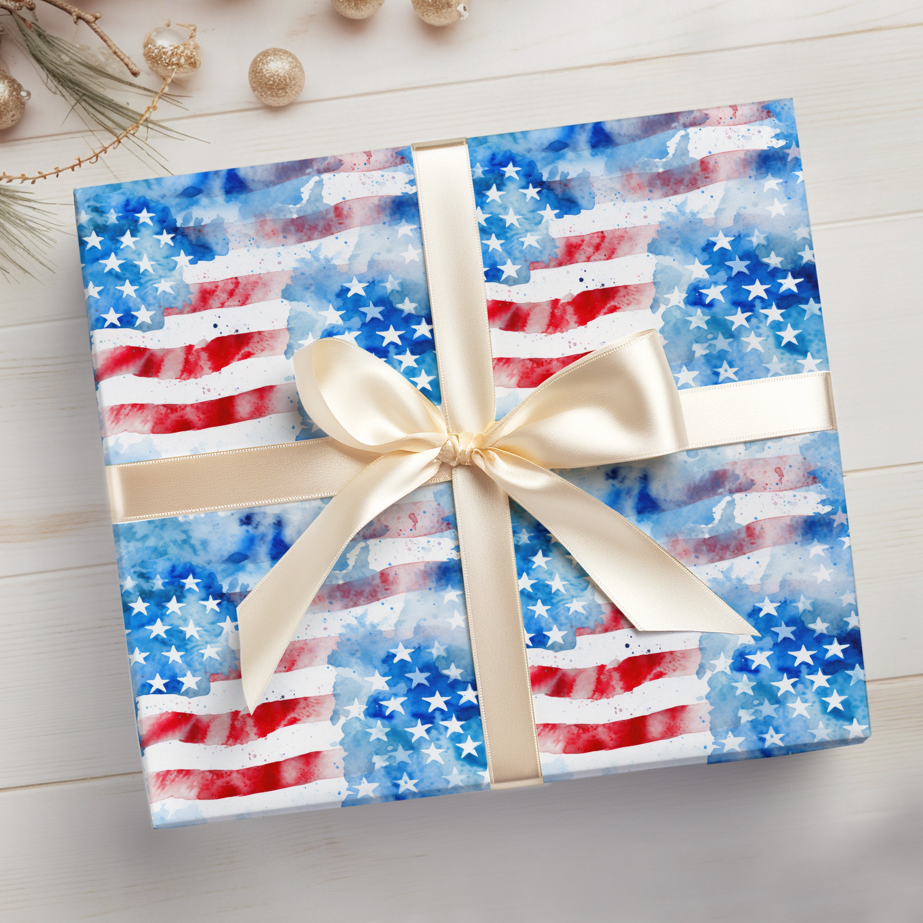 Watercolor American Flag Gift Wrap American Flag Wrapping Paper Roll ...