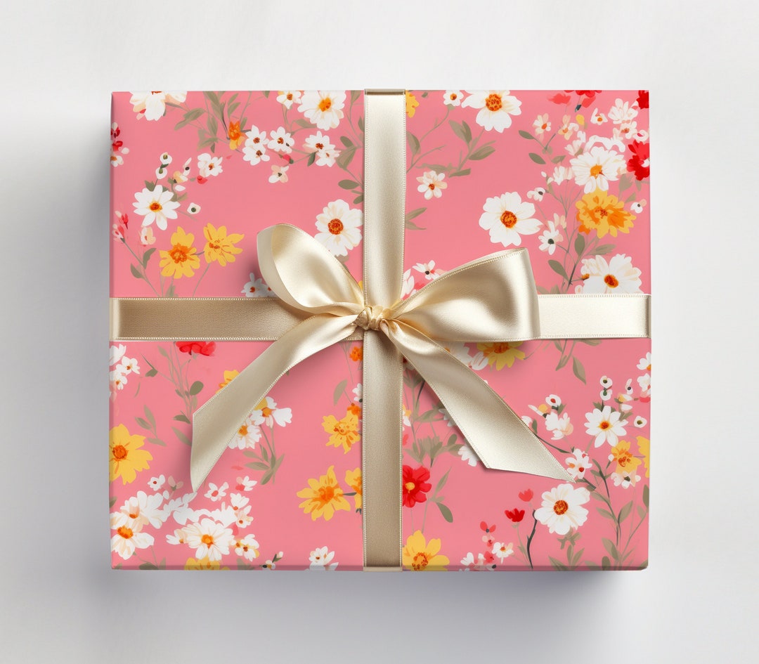 Light Pink Wrapping Paper Roll Daisies, Pink Wrapping Paper Roll ...