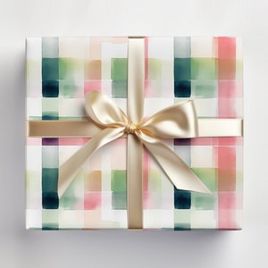 Watercolor Plaid Wrapping Paper Plaid Gift Wrap, Modern Plaid, Gingham ...