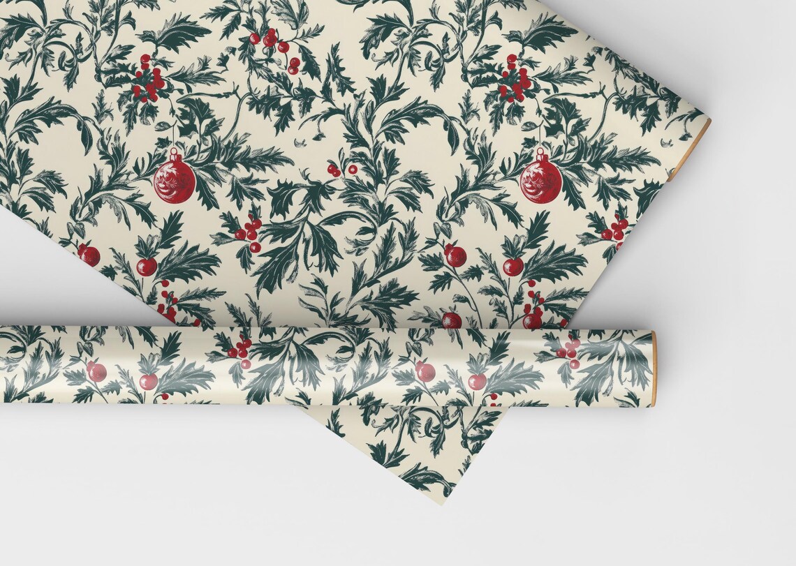 Vintage Christmas Toile Wrapping Paper Roll Red and Green Toile Gift ...