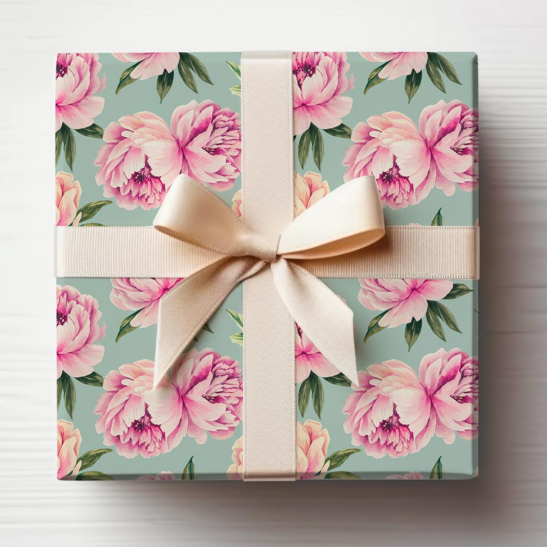 Peony Wrapping Paper Roll Watercolor Peonies Wrapping Paper Gift Wrap ...