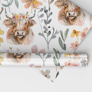 Highland Cow Wrapping Paper Roll, Cute Cow Gift Wrap, Farm Wrapping ...