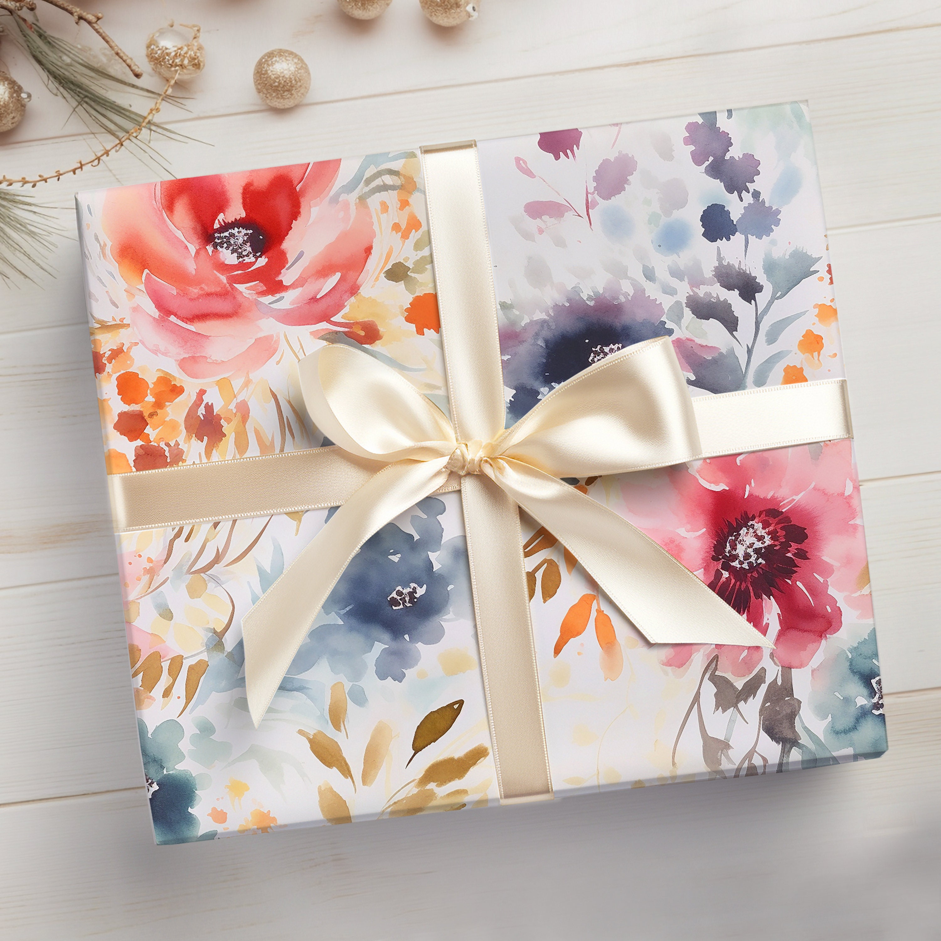 Watercolor Floral Wrapping Paper Roll, Spring Floral Wrapping Paper ...