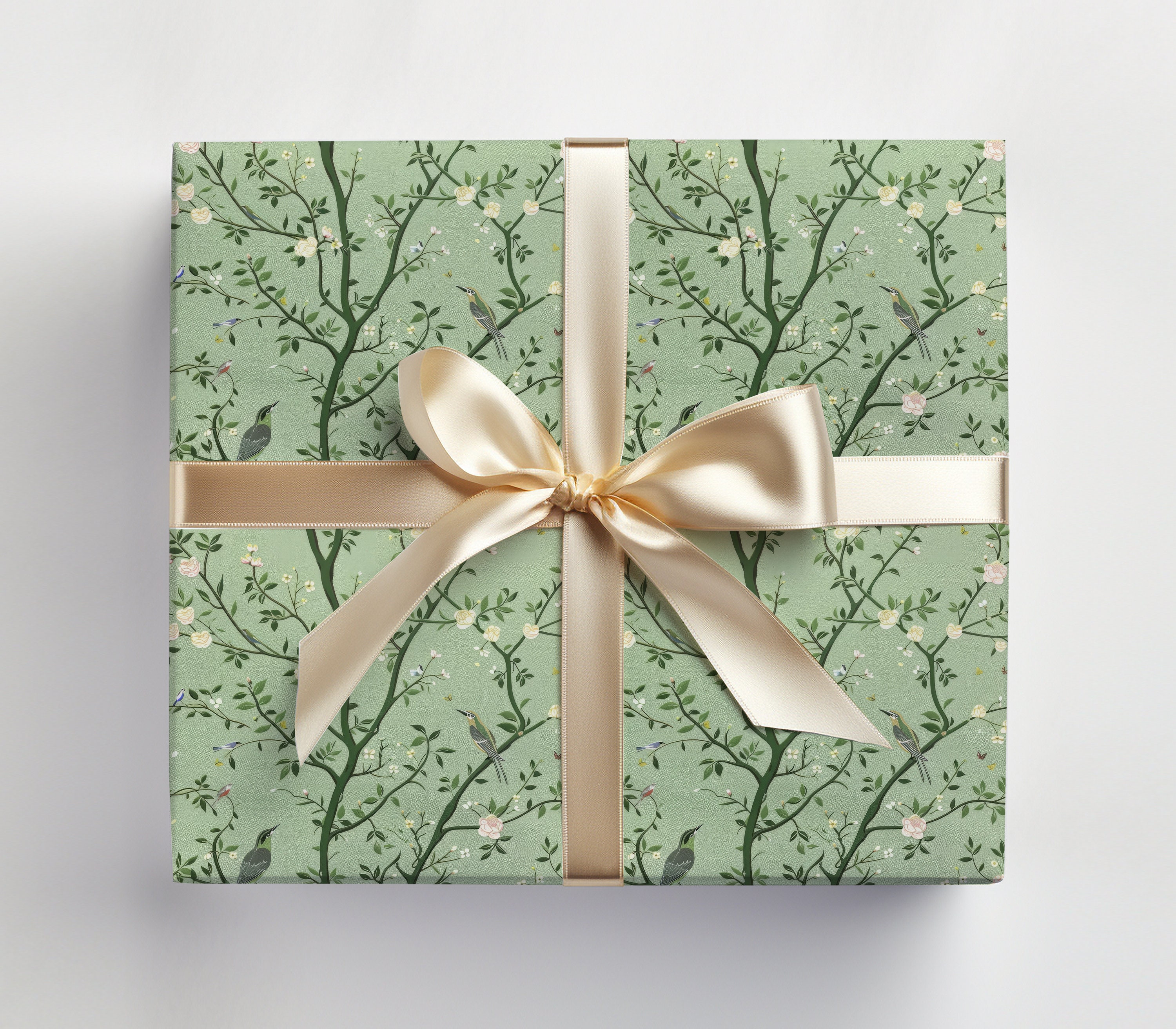 Sage Green Chinoiserie Wrapping Paper Roll, Sage Green Wrapping Paper ...