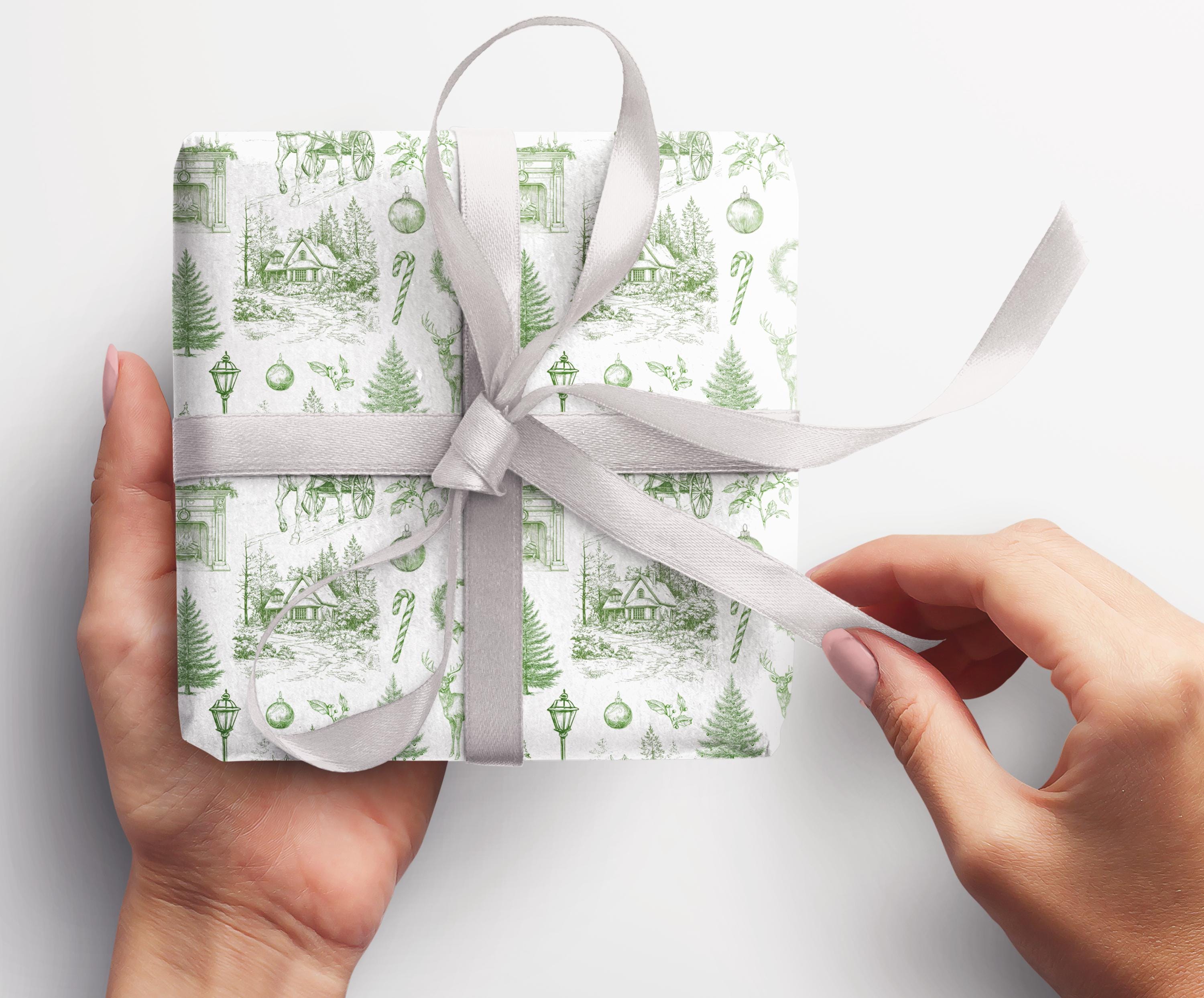 Sage Green Christmas Toile Wrapping Paper Roll Vintage Christmas Toile ...